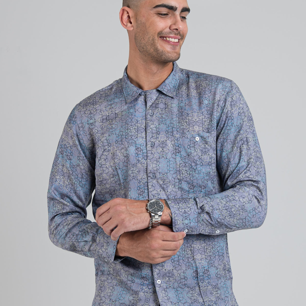 JAVIER TENCEL PRINT LS SHIRT - Ash Grey – Partisan and Co
